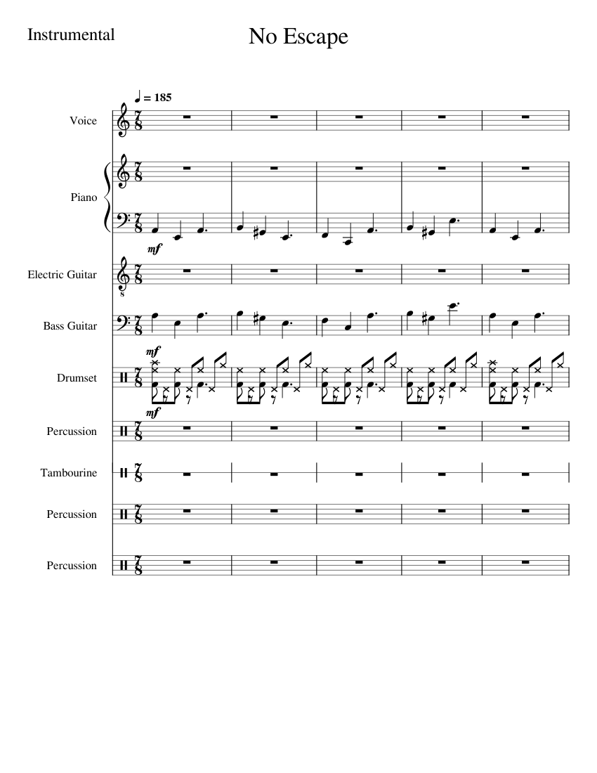 No Escape-Instrumental Sheet music for Piano, Vocals, Tambourine ...