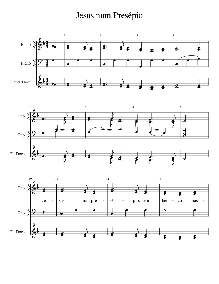 3 Jesus num Pres pio Sheet music for Piano, Recorder (Mixed Trio ...