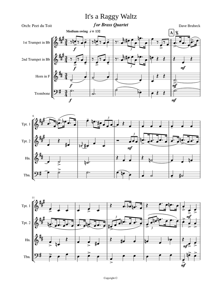 It's A Raggy Waltz - The Dave Brubeck Quartet Sheet music for Trombone (Solo) | Musescore.com