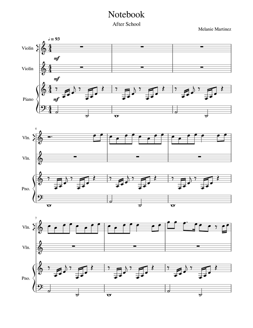 Notebook - Melanie Martinez Sheet music for Piano, Violin (Mixed Trio ...