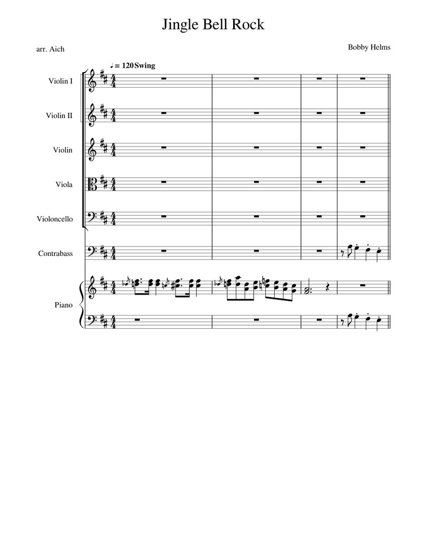 Jingle Bell Rock Sheet Music for Piano, Contrabass, Violin, Viola ...