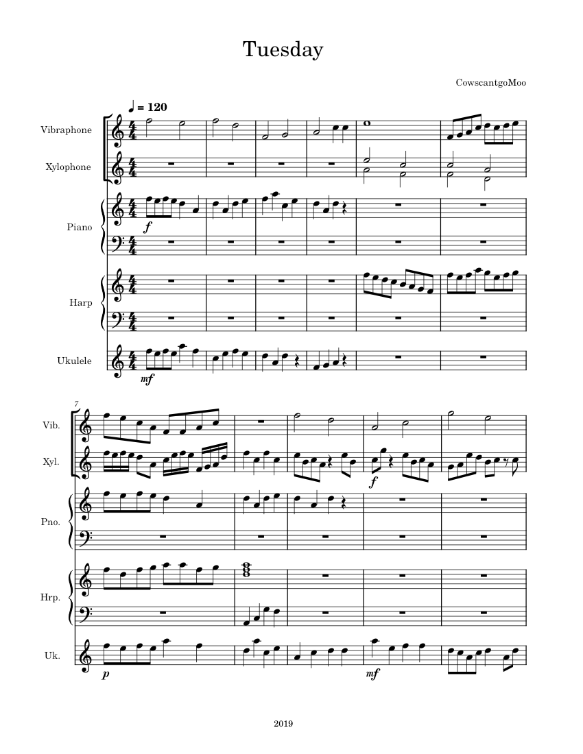 Tuesday Sheet music for Piano, Vibraphone, Xylophone, Harp & more ...