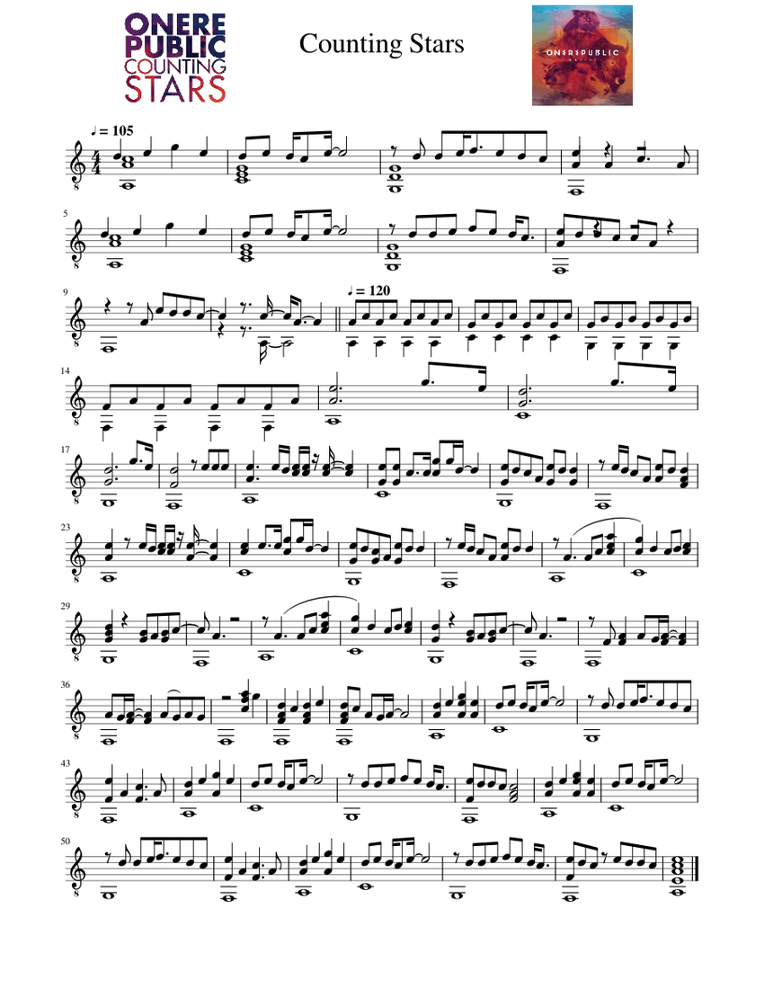 Counting Stars - OneRepublic Sheet Music for Guitar (Solo) | MuseScore.com