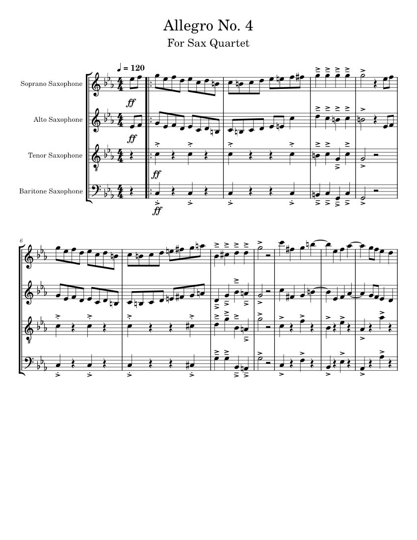Allegro No. 4 - Sax Quartet Arrangement Sheet music for Saxophone alto ...