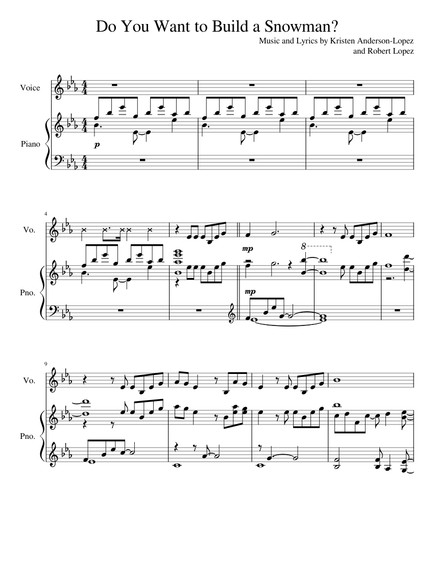 Do You Want to Build a Snowman Sheet Music for Piano, Vocals (Mixed ...