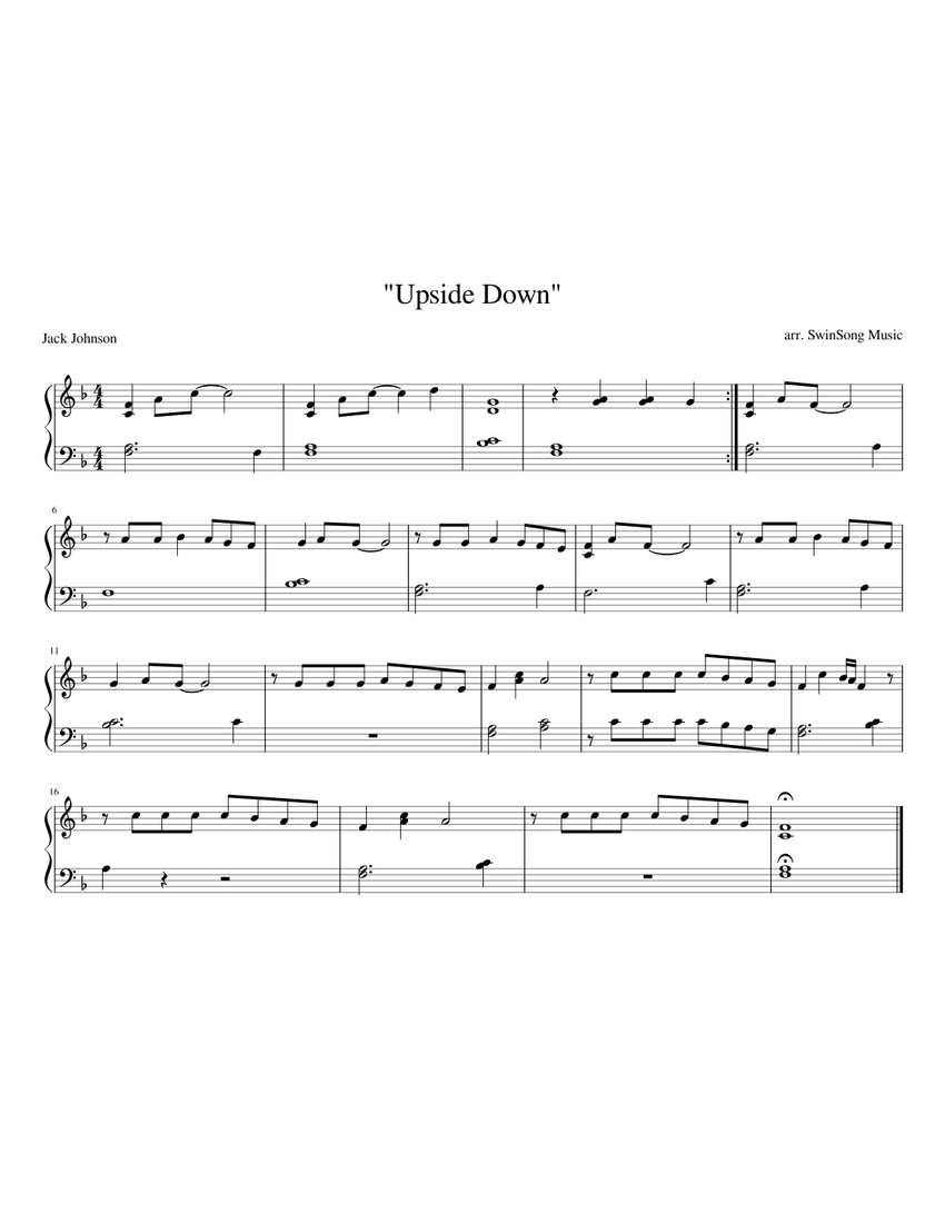 Upside Down Curious George Sheet Music for Piano (Solo) Easy ...