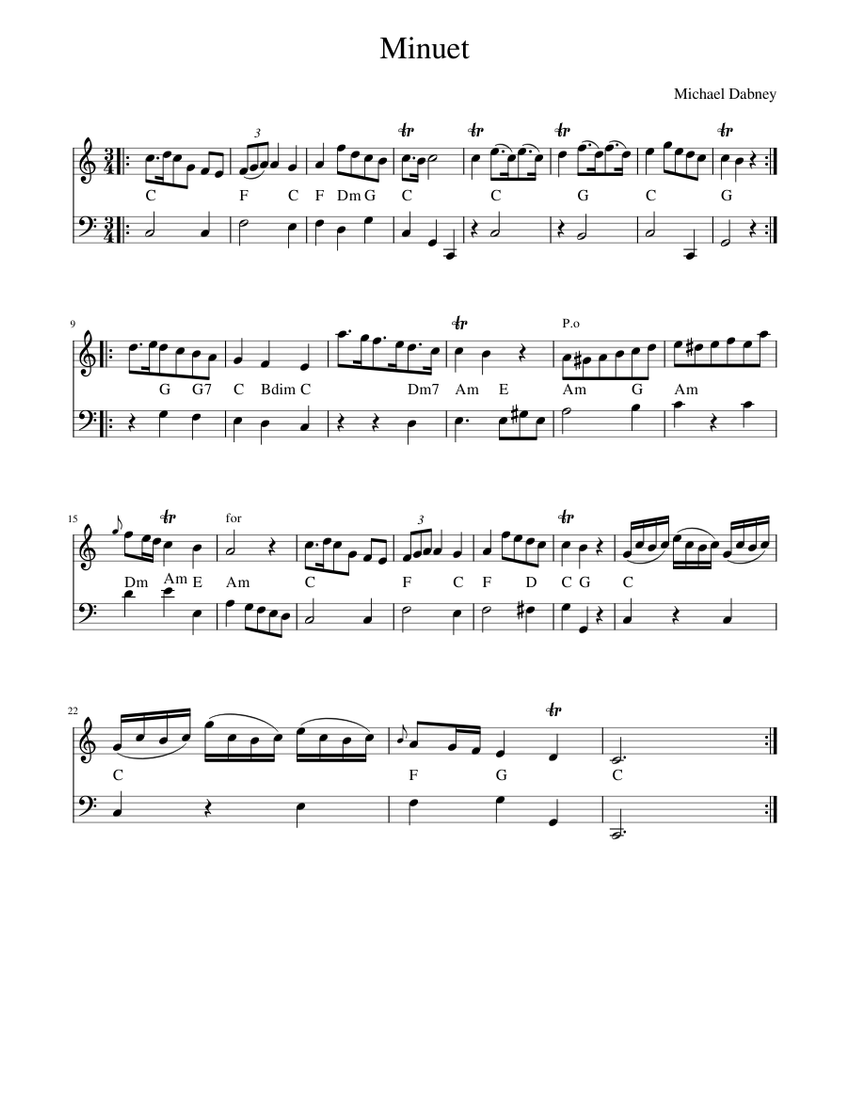 Michael Dabney - Minuet Sheet music for Piano (Piano Duo) | Musescore.com