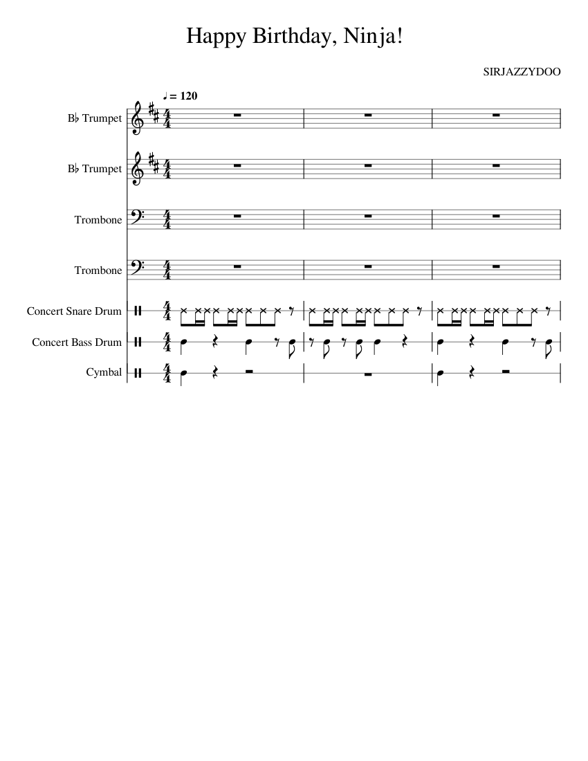 Happy Birthday, Ninja! Sheet music for Trombone, Trumpet in b-flat ...