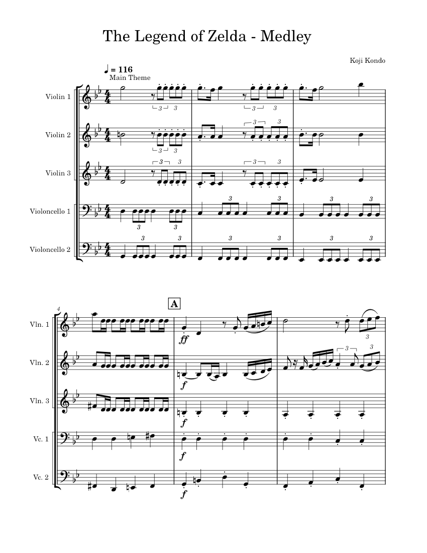 The Legend of Zelda Medley – Koji Kondo Sheet music for Violin, Cello (String Ensemble ...