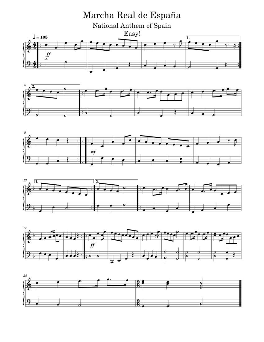 Marcha Real de España Sheet music for Piano (Solo) | Musescore.com