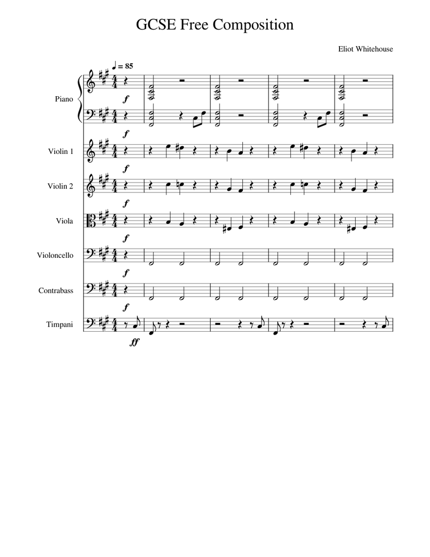 GCSE Free Composition Sheet Music for Piano, Contrabass, Timpani ...