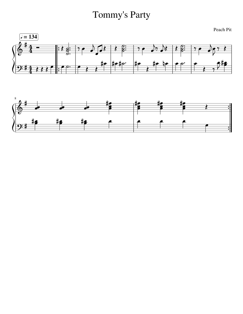 Tommy's Party Sheet Music for Piano (Solo) easy | MuseScore.com