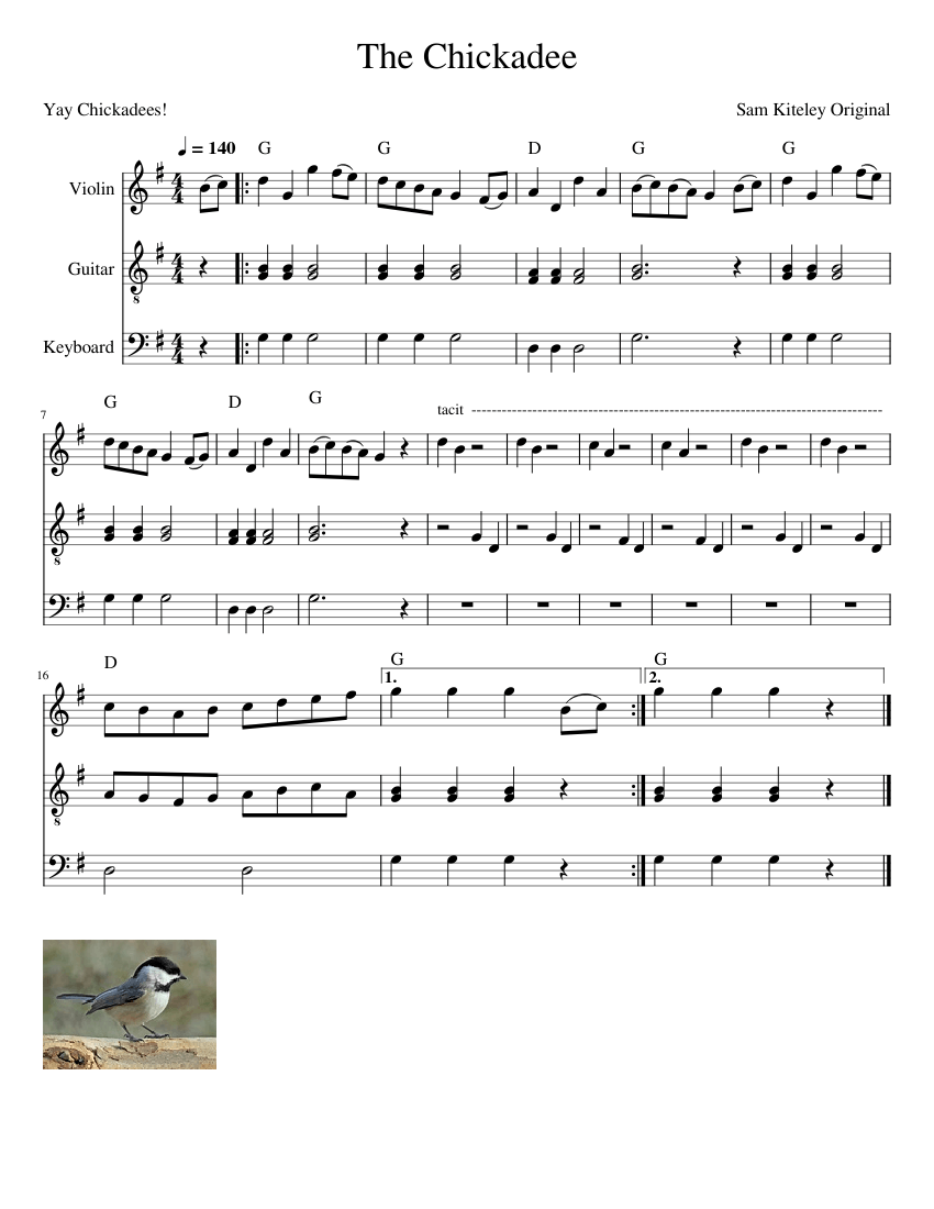 The Chickadee Sheet music for Violin, Cello, Guitar (Mixed Trio ...