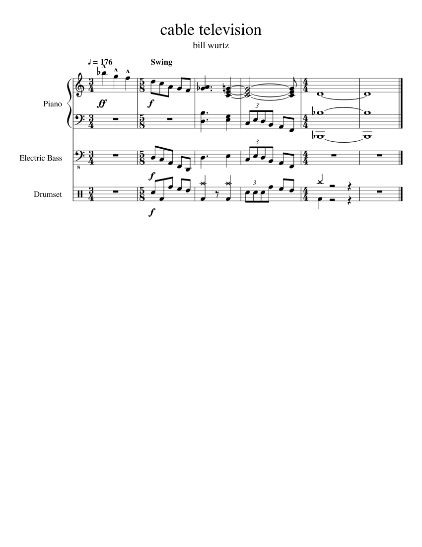 cable television Sheet music for Piano, Bass guitar, Drum group (Mixed ...