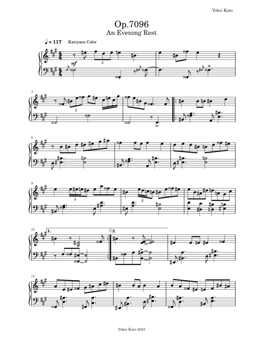 Op.7096 An Evening Rest Sheet music for Piano (Solo) Easy | Musescore.com