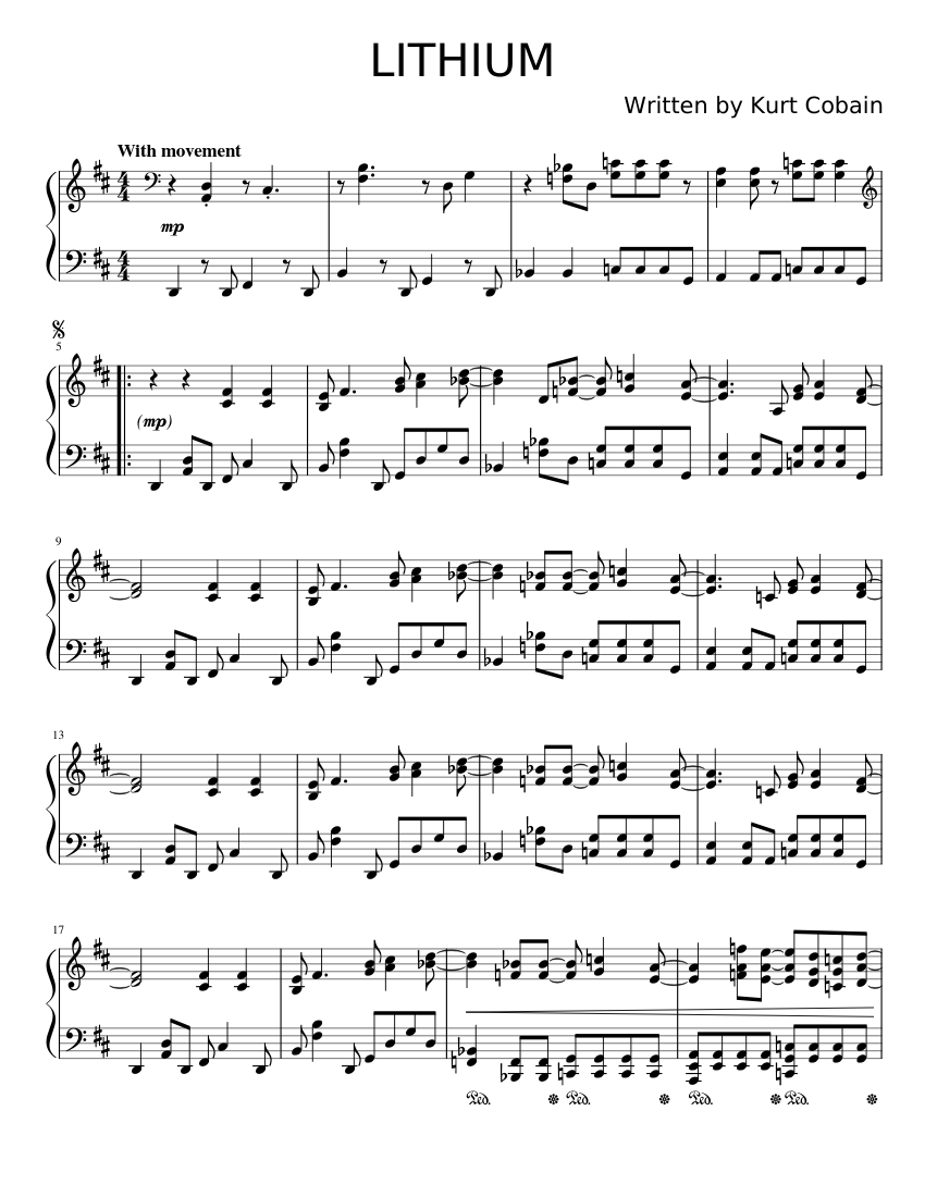 Lithium - Nirvana Sheet music for Piano (Solo) | Musescore.com
