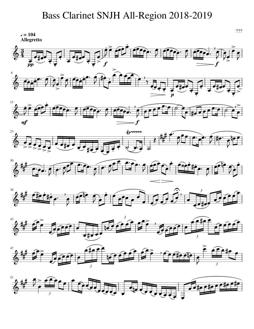 Bass_Clarinet_SNJH_All-Region_2018-2019 Sheet music for Clarinet bass ...