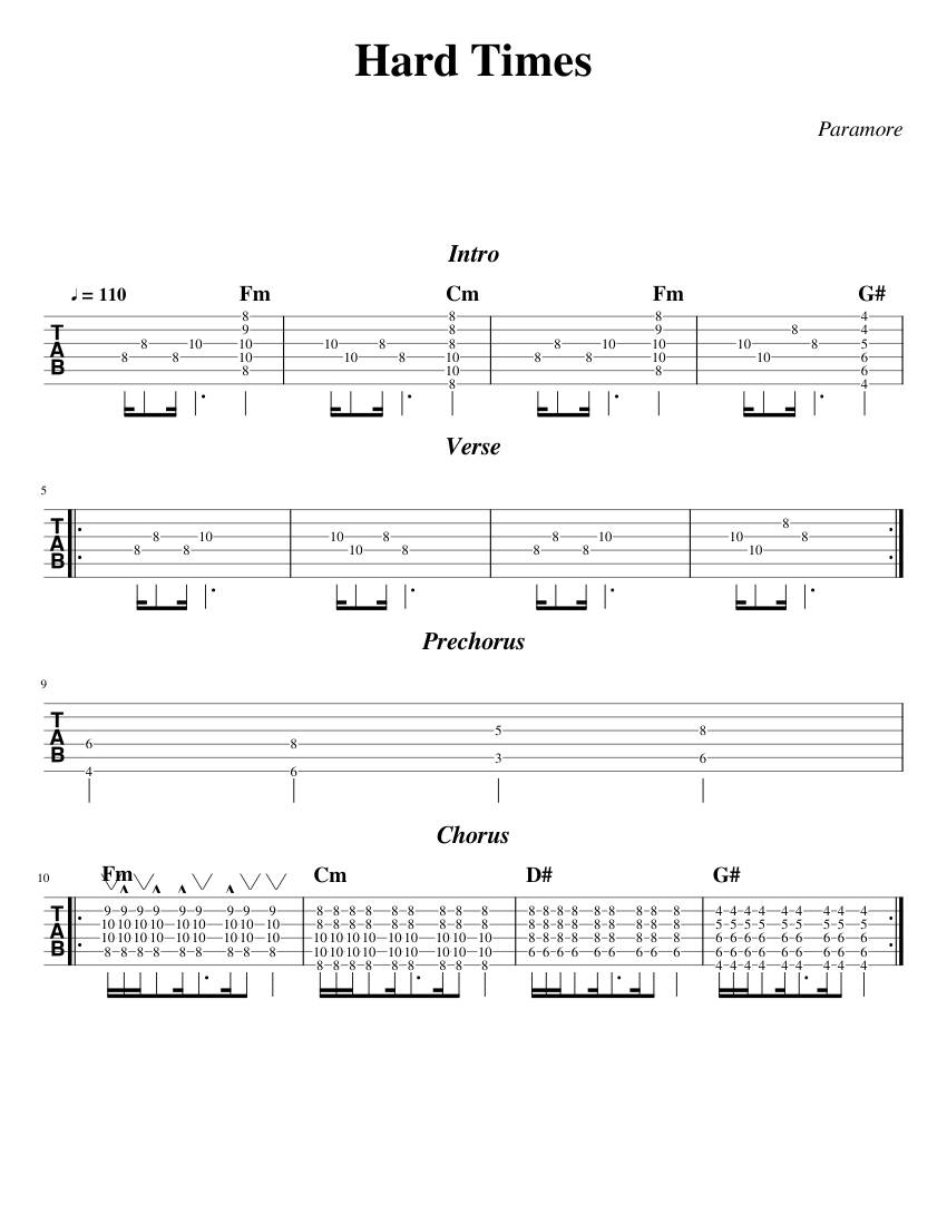Hard Times - Paramore Sheet Music and Tab for Guitar (Solo) | MuseScore.com