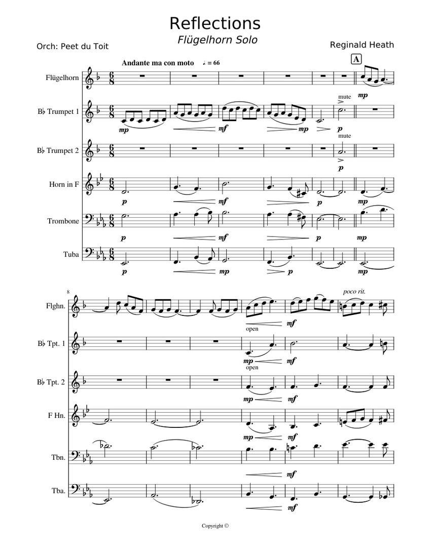 Reflections - Reginald Heath (Flügelhorn Solo + Brass Quintet) Sheet ...