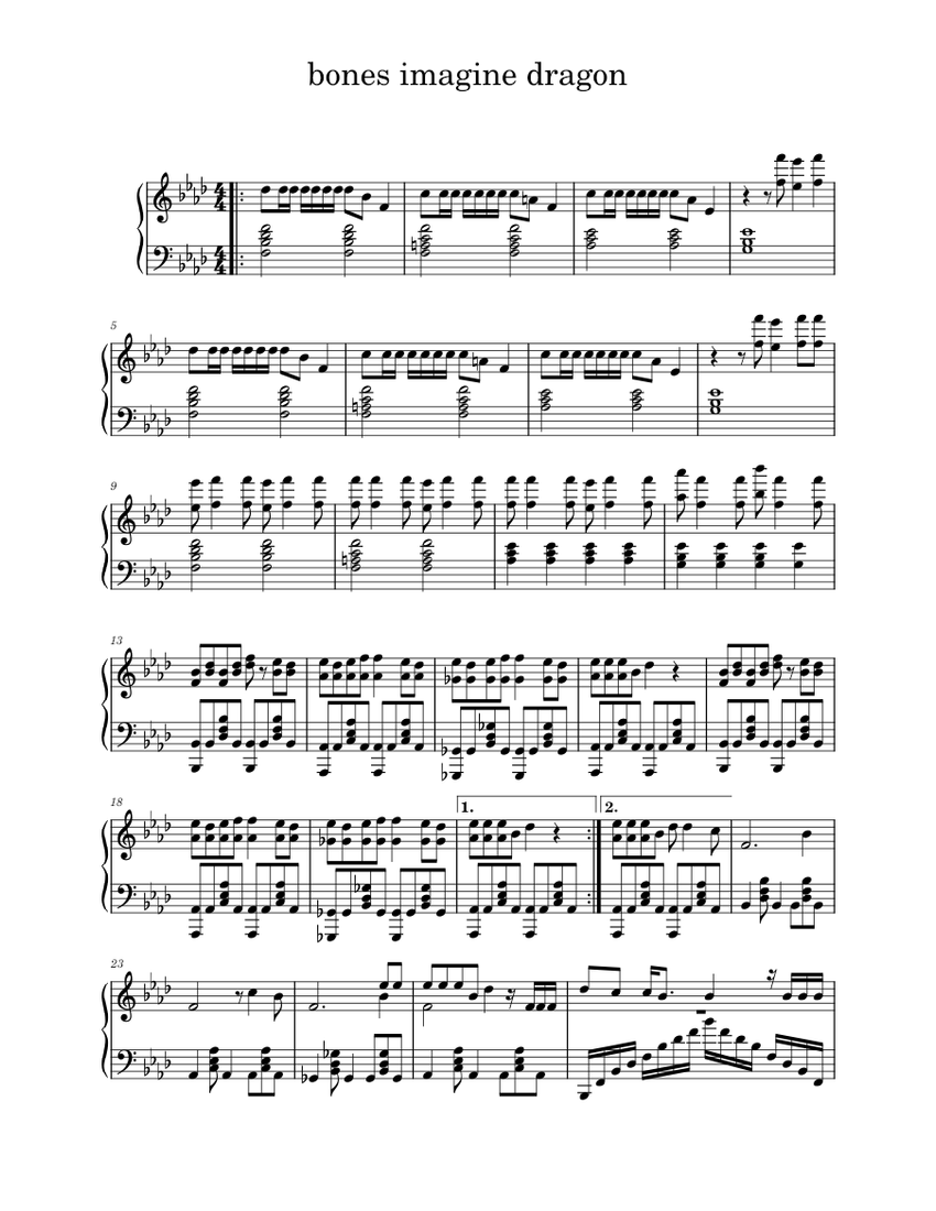 Bones – Imagine Dragons bones imagine dragon Sheet Music for Piano ...