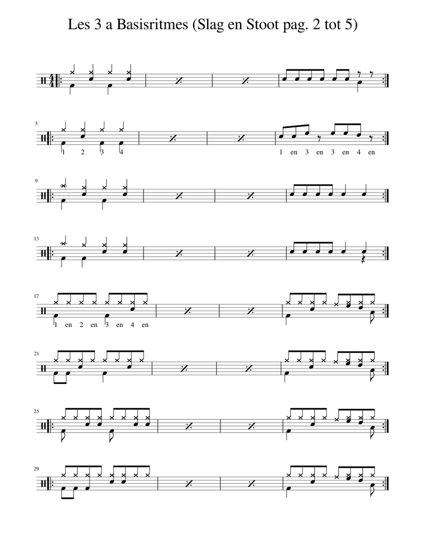 Les 3 a - Basisritmes kwartnoot en achtste noot Sheet music for Drum ...