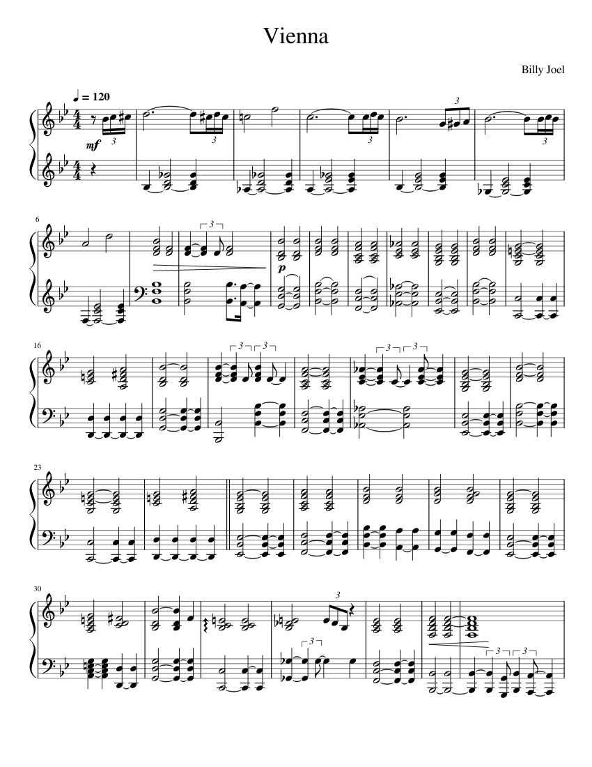 Fascinating Vienna Billy Joel Piano Sheet Music Pictures
