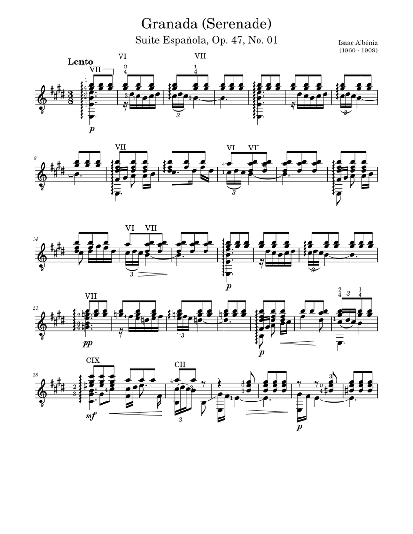 Granada Albeniz arr. Bream Sheet Music with Chords for Guitar (Solo ...