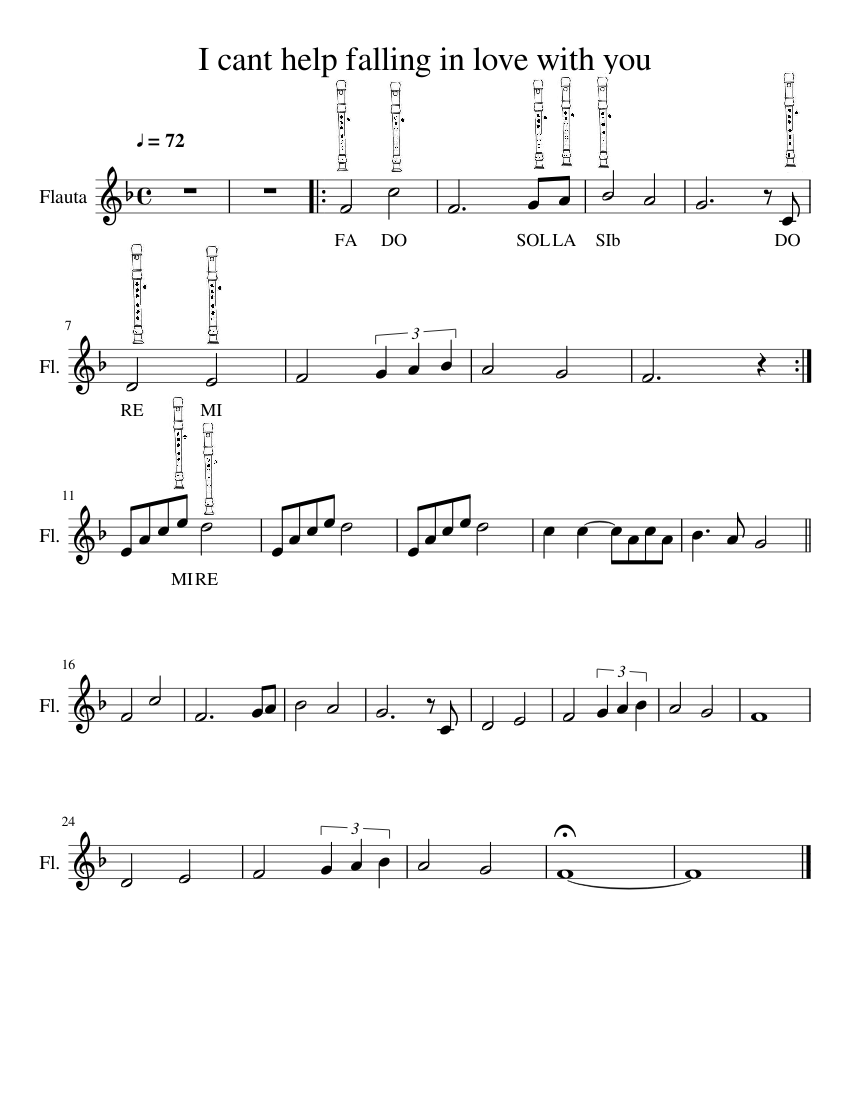 I cant help falling in love with you Sheet Music for Flute (Solo ...