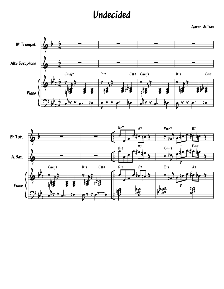 Undecided Score Sheet music for Piano, Saxophone alto, Trumpet in b ...