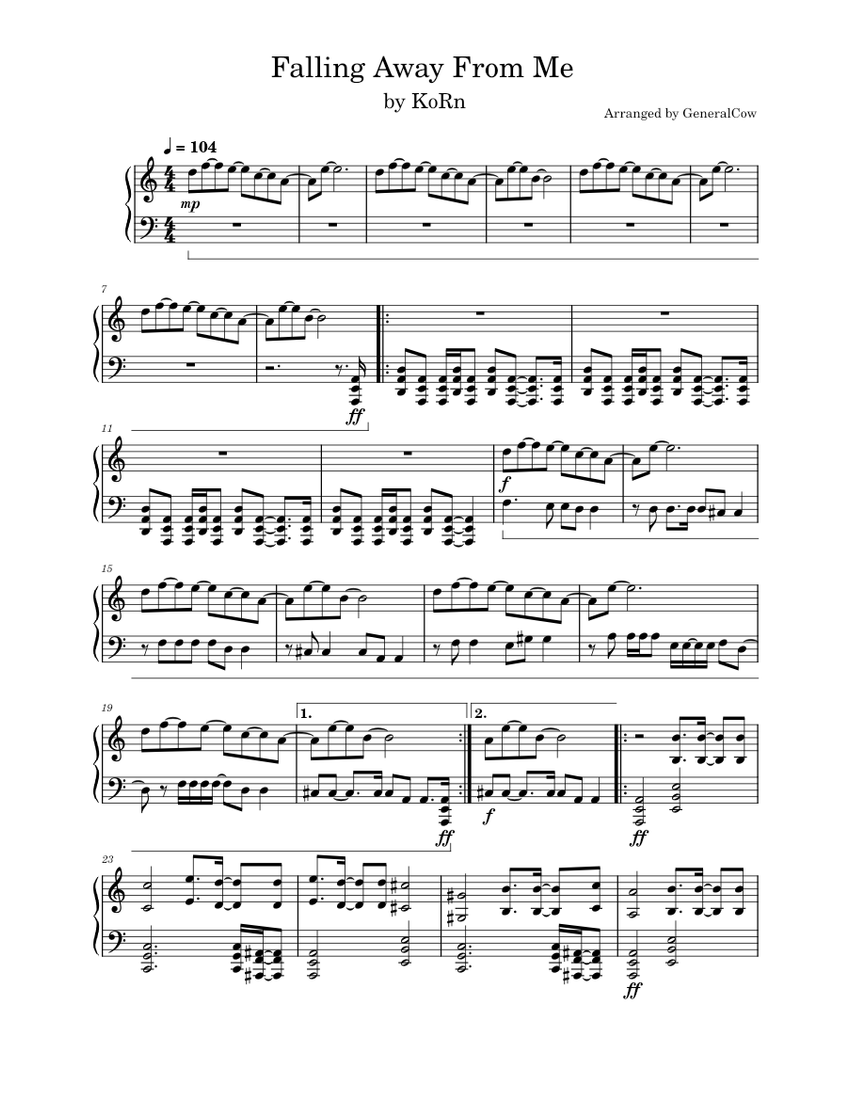 Falling away from me – Korn (Piano Solo) Sheet music for Piano (Solo ...