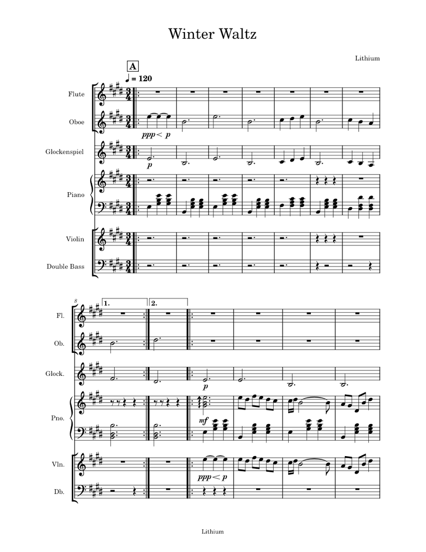 Winter Waltz Sheet Music for Piano, Flute, Oboe, Contrabass & more ...