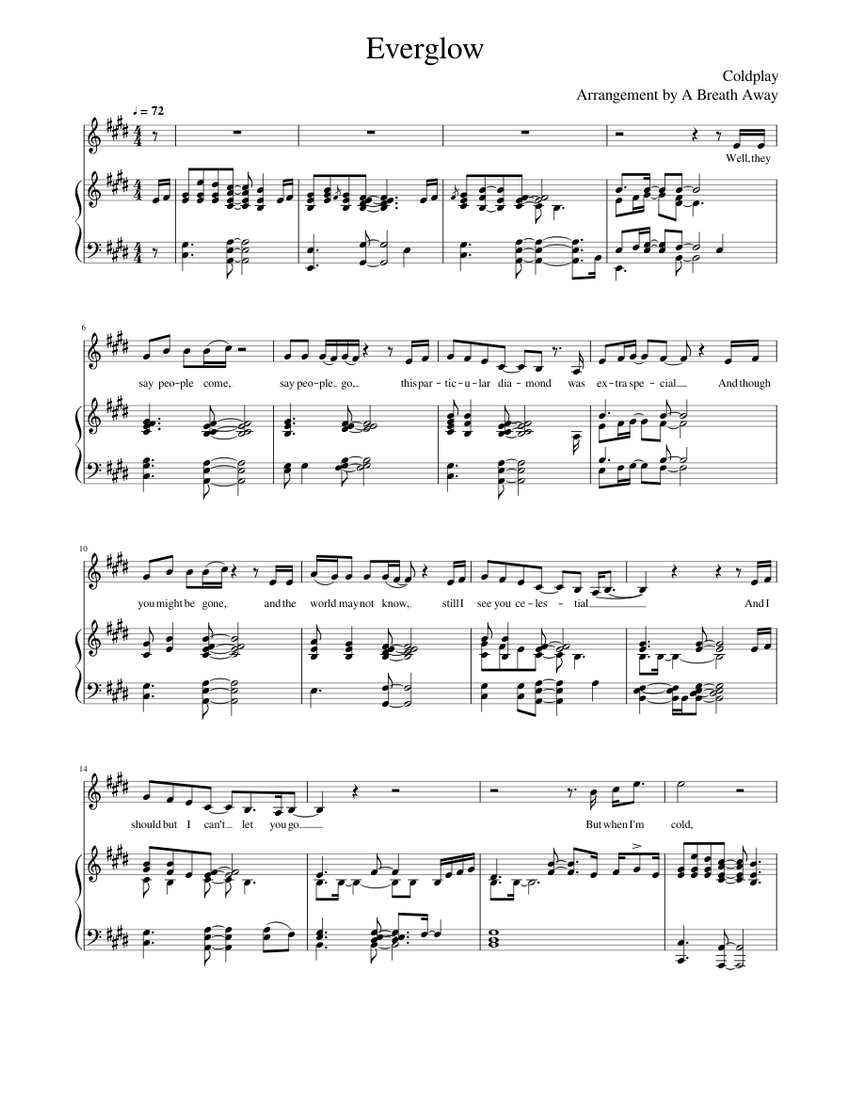 Everglow (Single Version Radio Edit) - Piano/Vocals Sheet Music for ...