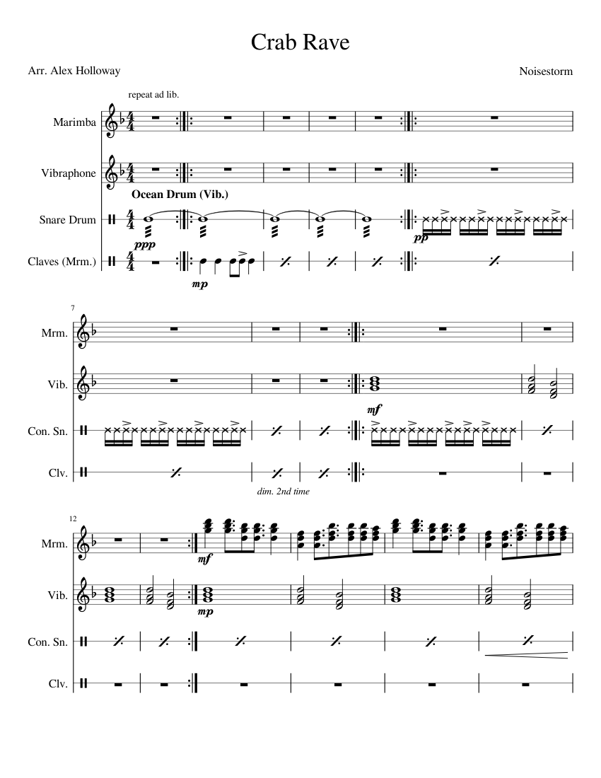 crab rave Sheet music for Vibraphone, Snare drum, Marimba, Claves ...