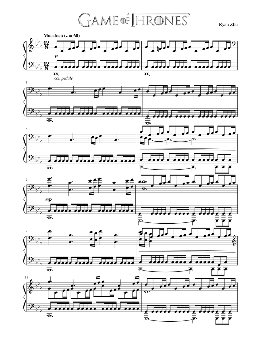 Game Of Thrones | Main Theme | Arranged for Piano Solo Sheet Music for ...