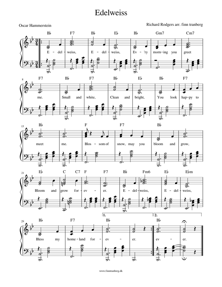 Edelweiss 2020 Sheet Music with Chords for Piano (Solo) easy ...