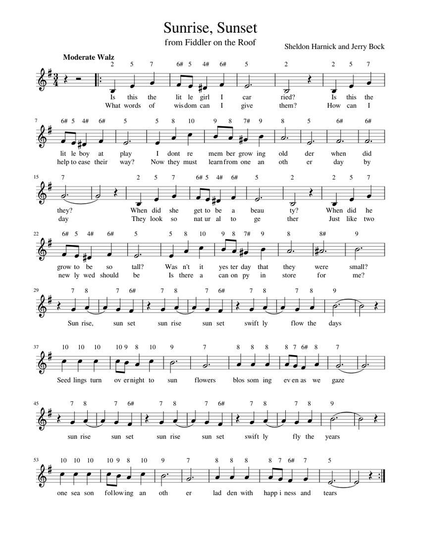 Sunrise Sunset Sheet Music for Flute (Solo) | MuseScore.com