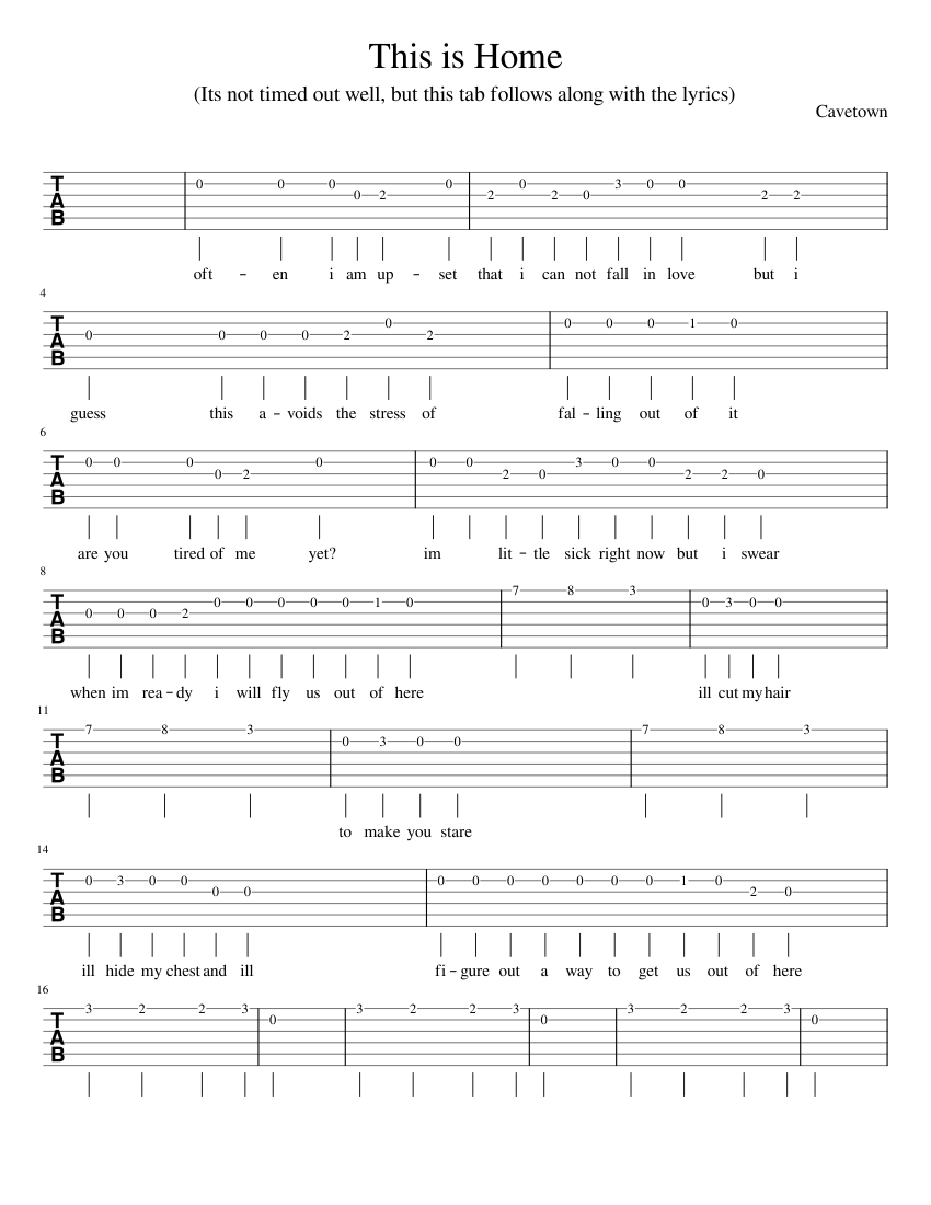 This is Home (Cavetown) Sheet Music and Tab for Guitar (Solo ...