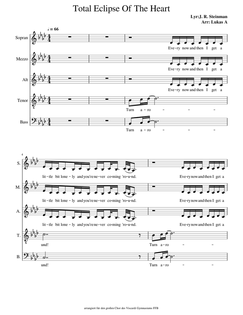 Total Eclipse Of The Heart Chorsatz Sheet Music for Soprano, Alto ...