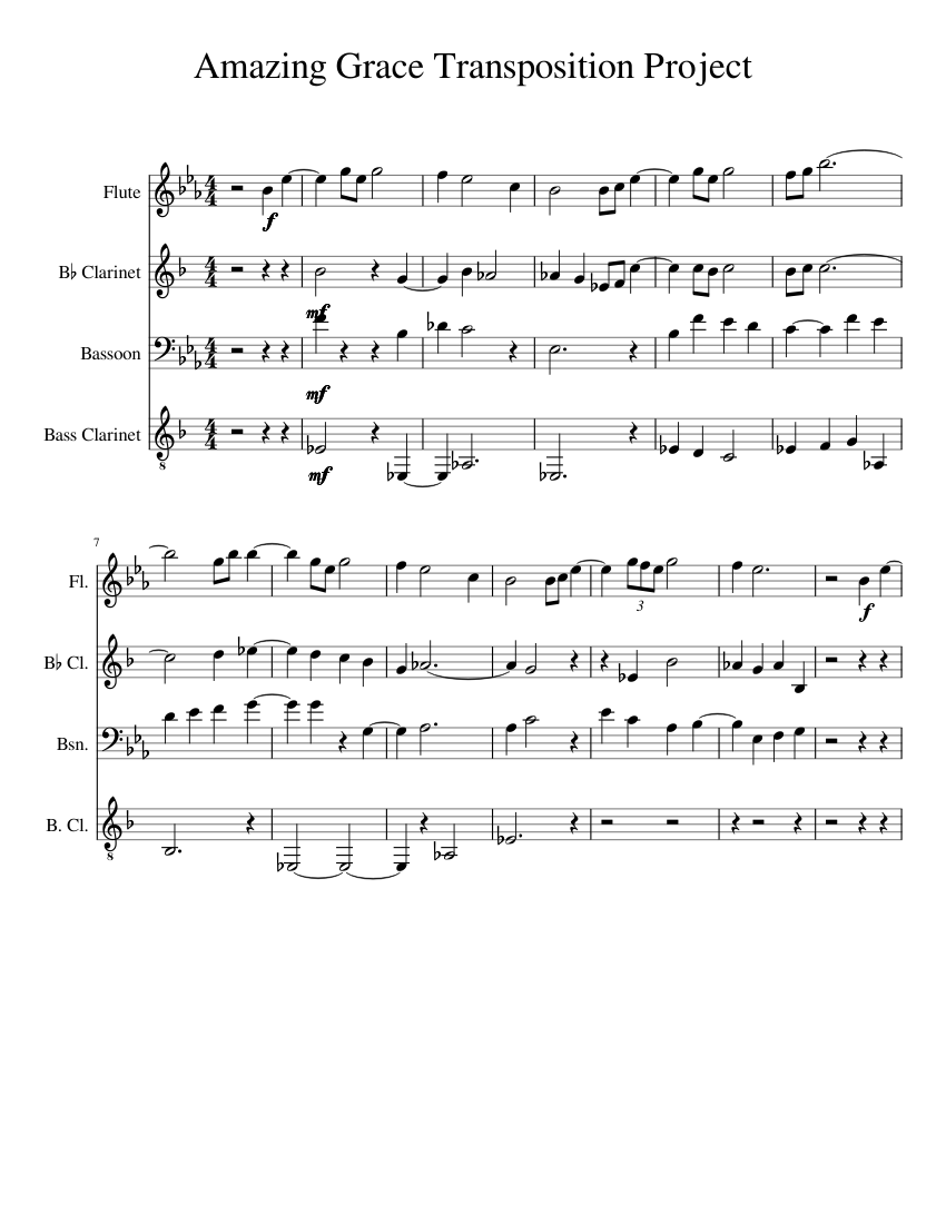 Amazing Grace Transposition Project Sheet music for Flute, Clarinet in ...