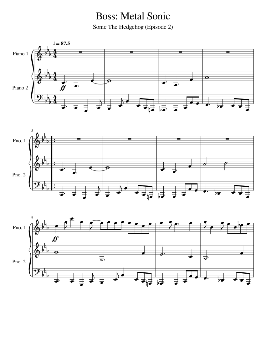 Boss: Metal Sonic (Sonic 4 Episode 2) Sheet Music for Piano (Piano Duo ...