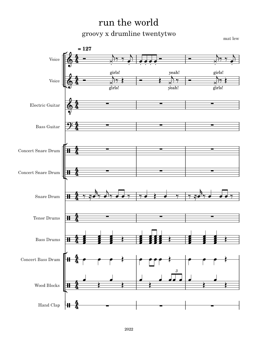 Run the world – Beyoncé run the world Sheet Music for Vocals, Snare ...