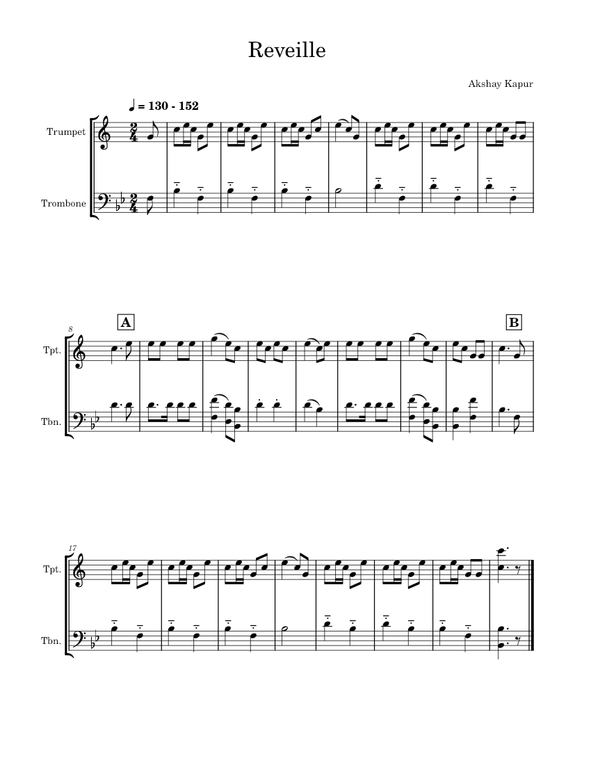 Reveille Sheet Music for Trombone, Trumpet other (Brass Duet ...