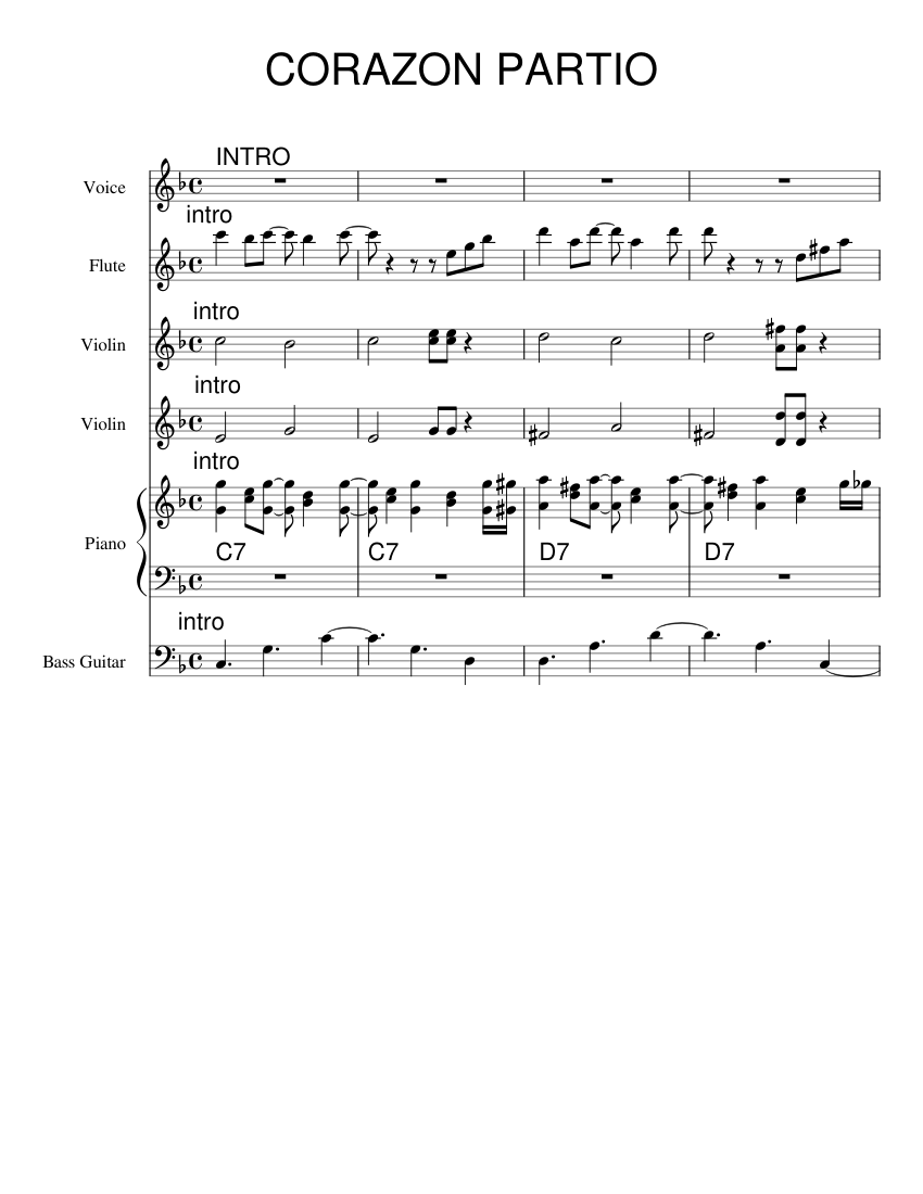 CORAZON PARTIO Sheet music for Piano, Vocals, Flute, Violin & more ...