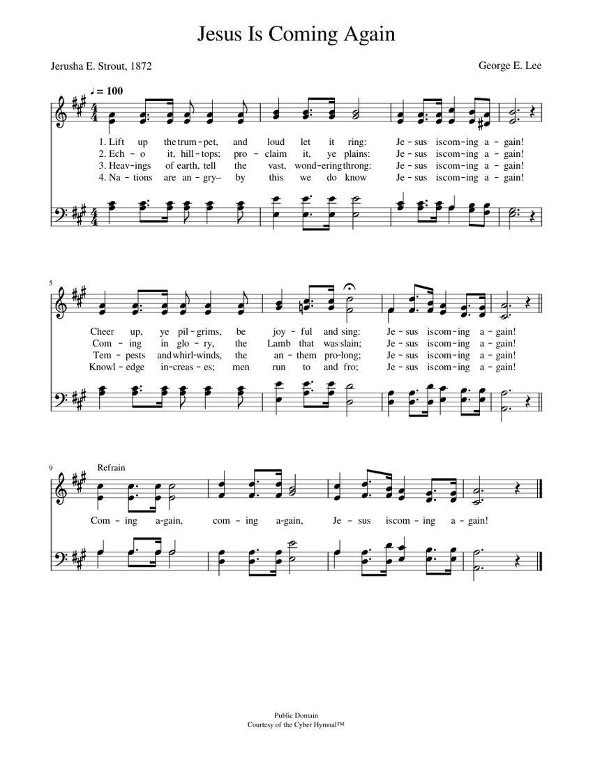 Jesus is coming again (strout) - George E. Lee Sheet Music for Piano ...