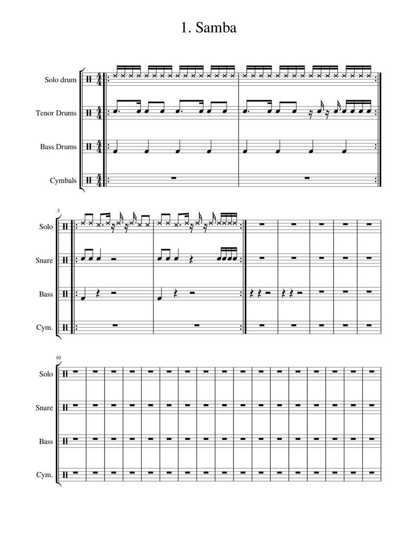 1. Samba Sheet music for Snare drum, Crash, Tenor drum, Bass drum ...