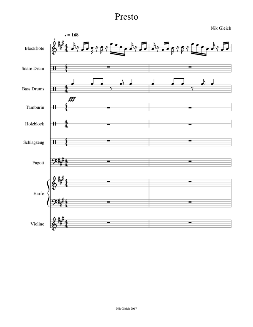 Presto Sheet Music for Tambourine, Bassoon, Snare drum, Violin & more ...