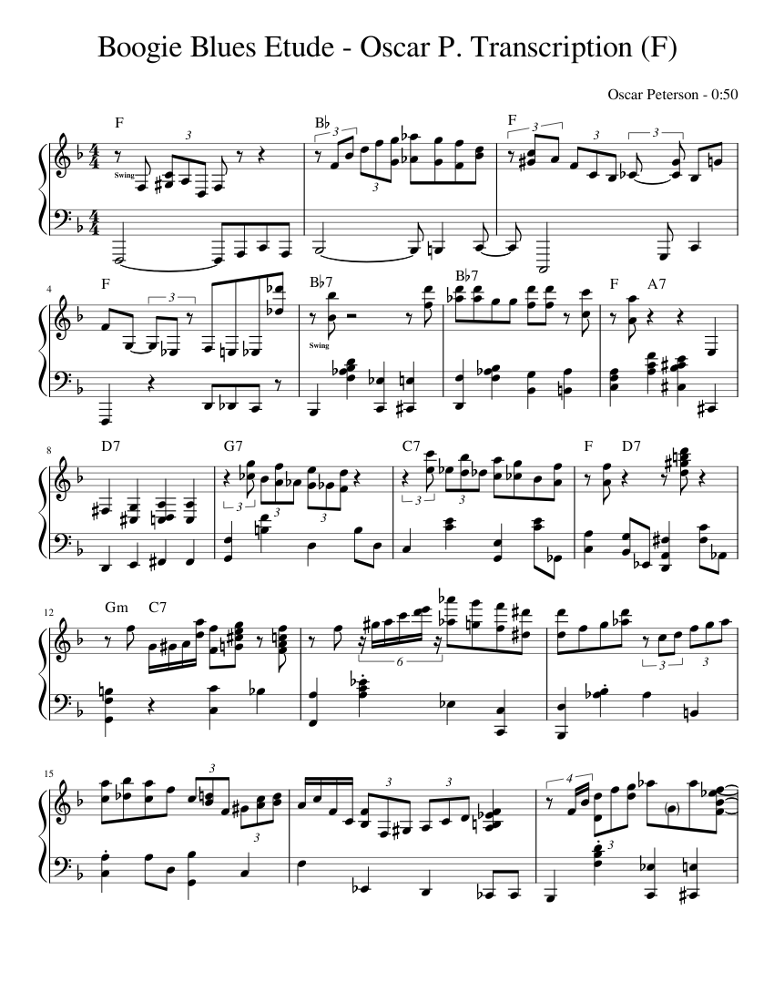 Boogie Blues Etude Oscar P Transcription Sheet Music with Chords for ...