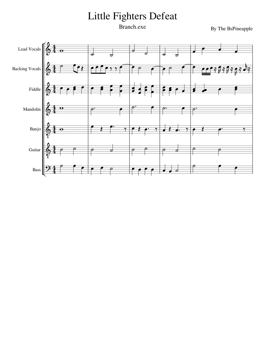 Little_Fighters_Defeat Sheet music for Vocals, Violin, Guitar, Bass ...