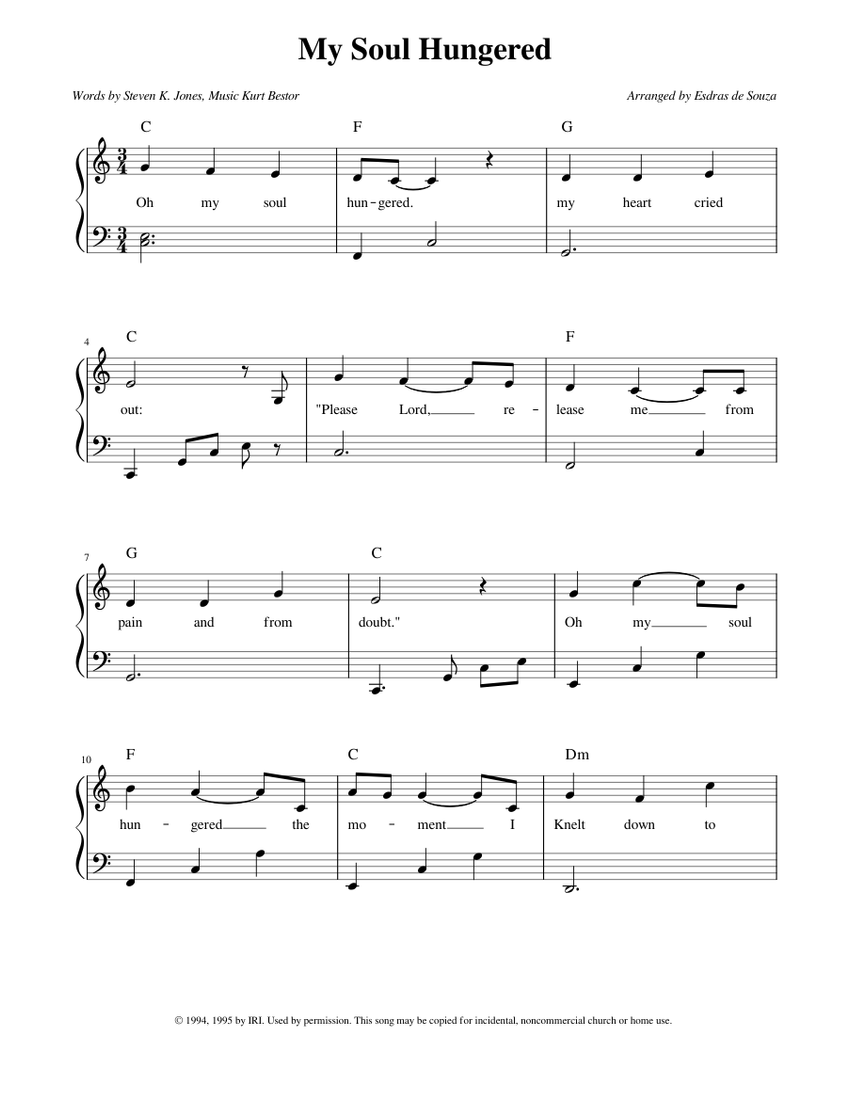 My Soul Hungered (Piano - Tonalidade Dó Maior) Sheet Music with Chords ...