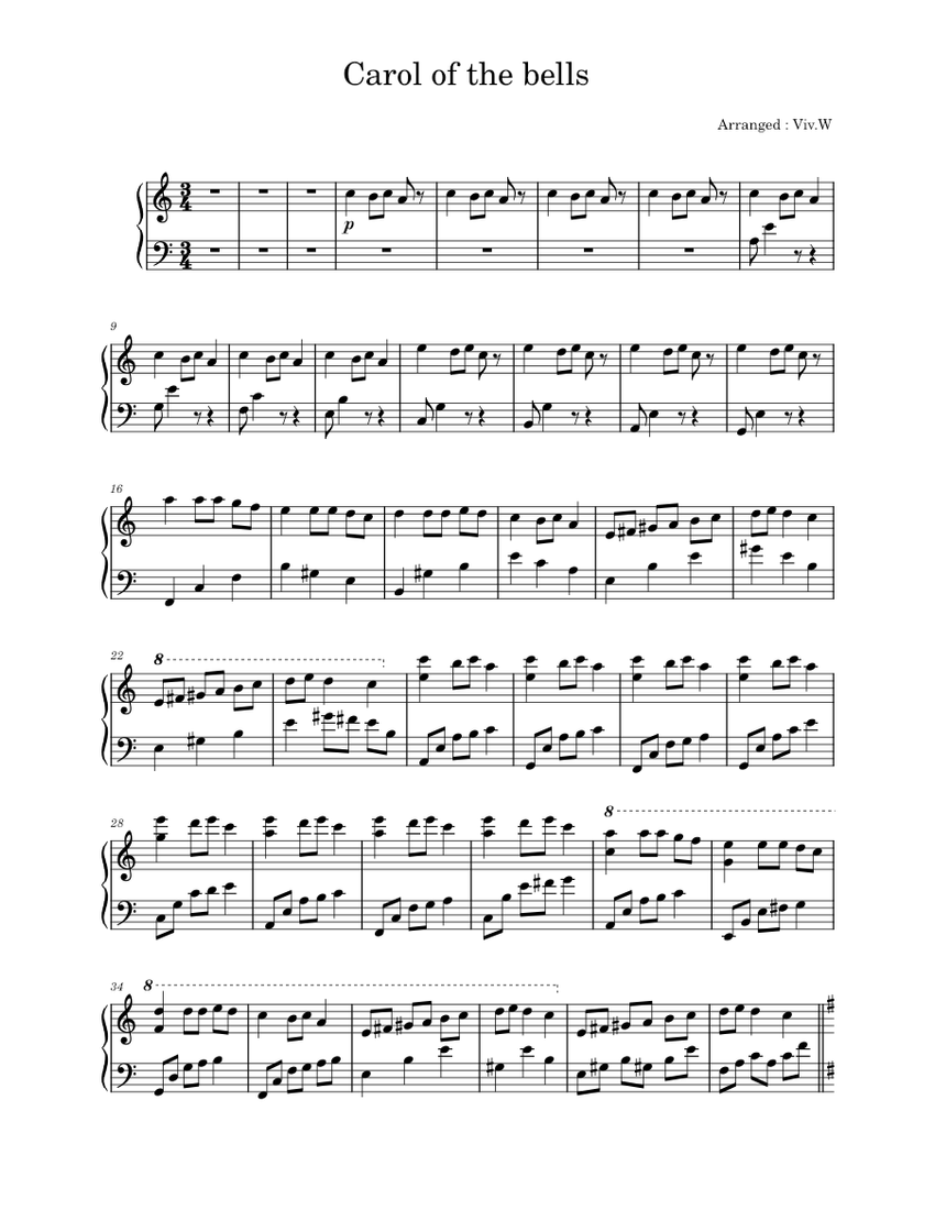Carol of the Bells - A minor Intermediate level, for Christmas Piano ...